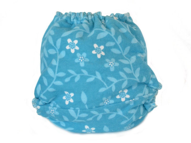 Cloth Diaper Fitted, One Size, Flowers, Flannel - Add Snaps or Hook and ...