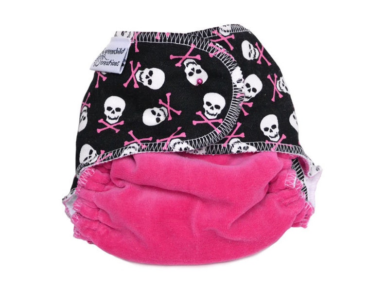 Cloth Diaper Fitted, One Size, Pink Skulls - Add Snaps or Hook and Loop ...