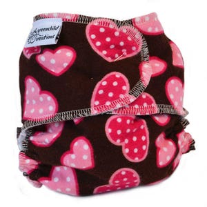 Cloth Diaper Fitted, One Size, Hearts, Flannel - Add Snaps or Hook and ...