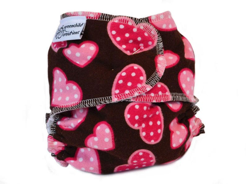 Cloth Diaper Fitted, One Size, Hearts, Flannel - Add Snaps or Hook and ...