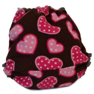 Cloth Diaper Fitted, One Size, Hearts, Flannel - Add Snaps or Hook and ...