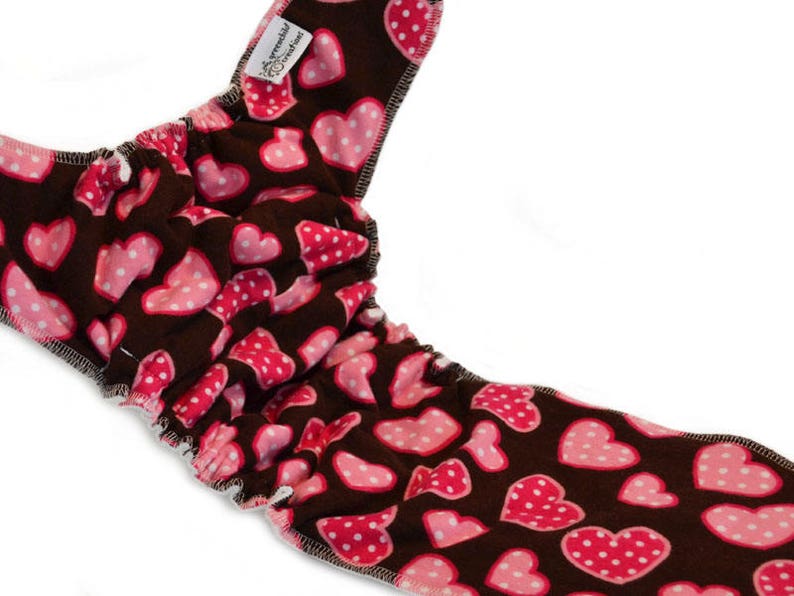 Cloth Diaper Fitted, One Size, Hearts, Flannel - Add Snaps or Hook and ...