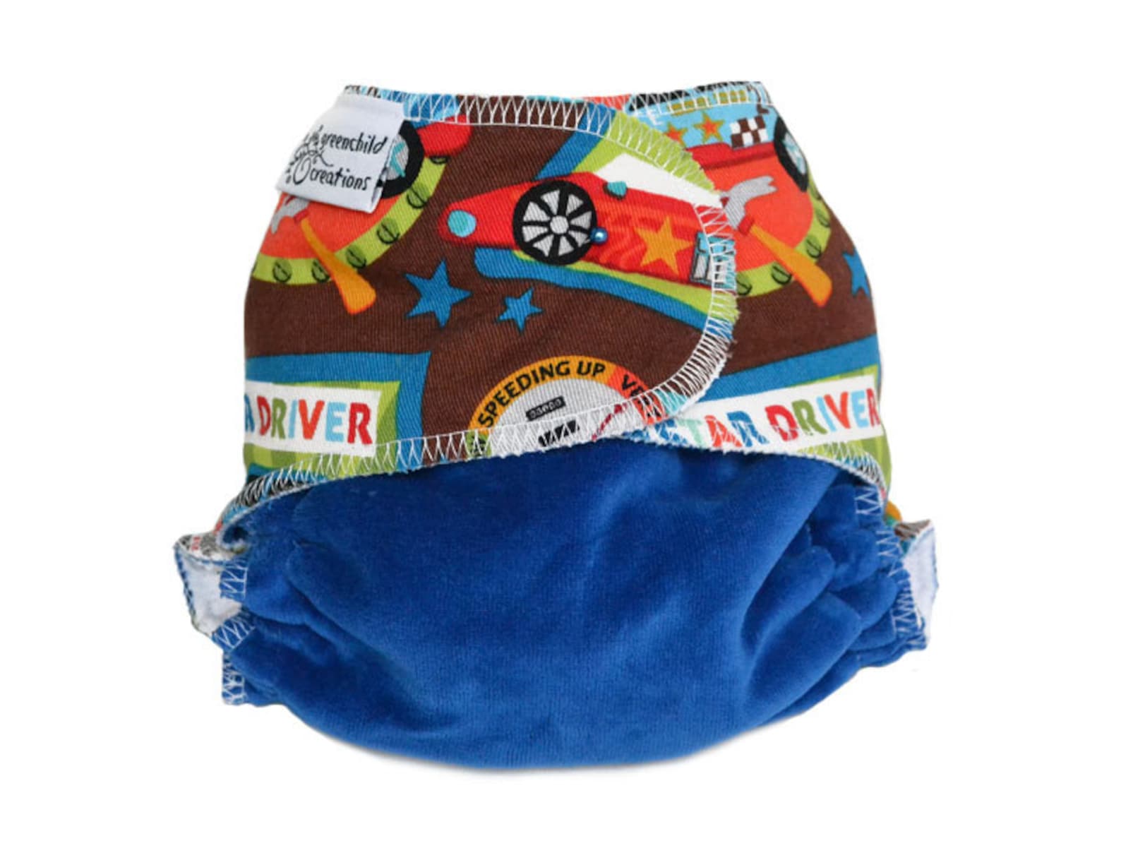 Cloth Diaper Fitted, One Size, Racecar Race Car - Add Snaps or Hook and ...