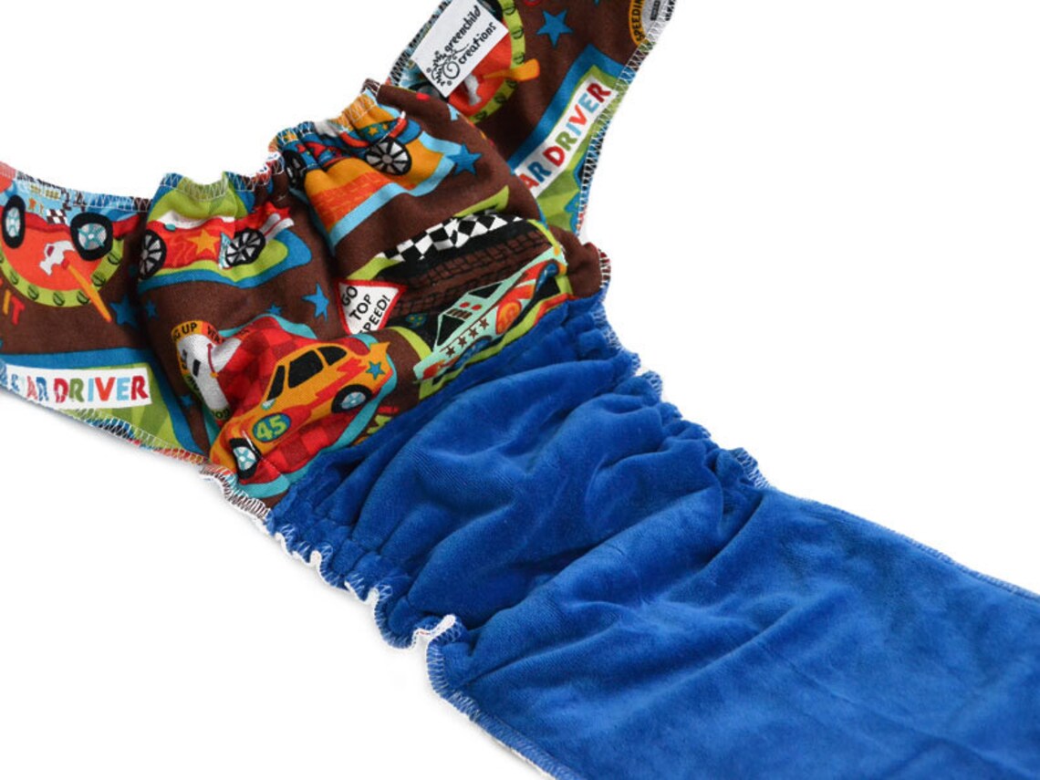 Cloth Diaper Fitted, One Size, Racecar Race Car - Add Snaps or Hook and ...