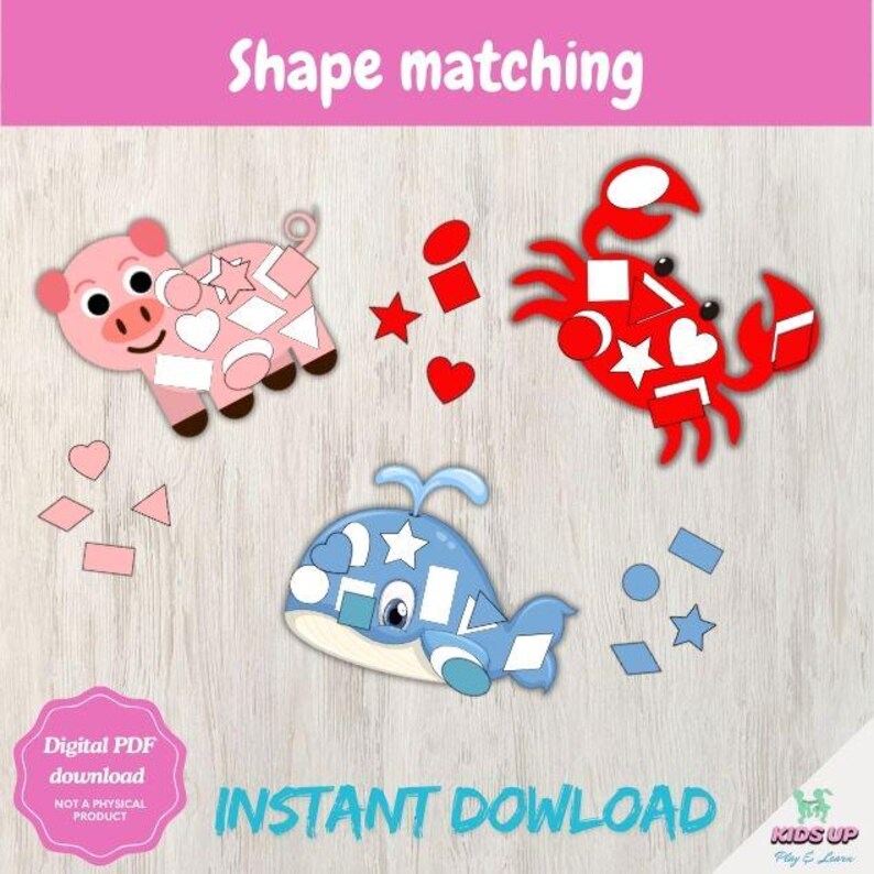 Animal Shape Matching Activity, 2D Shapes, Summer Busy Book Page, File ...