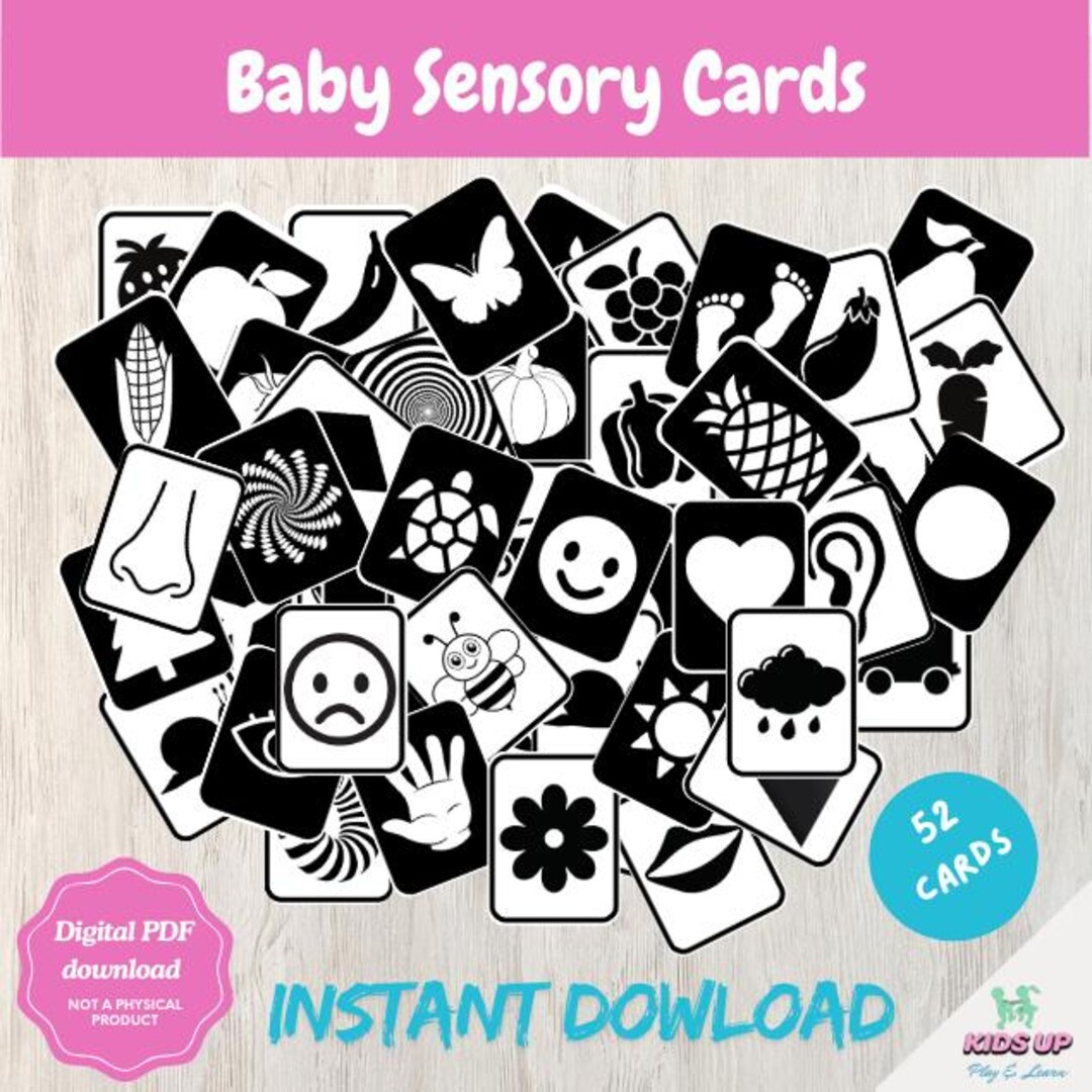 Baby Sensory Cards Printable, Printable Baby Flashcards, Sensory ...
