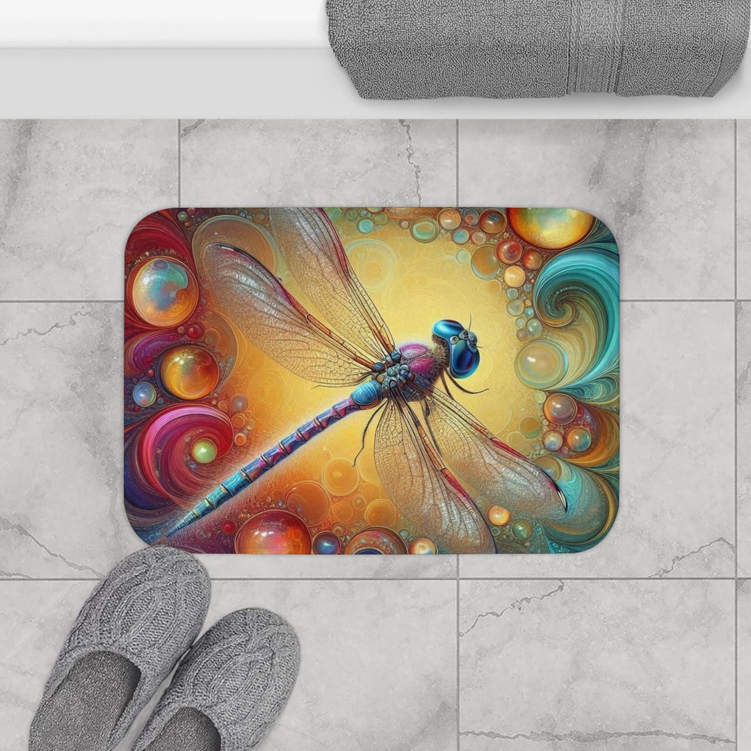Dragonfly Multi Color Bath Mat - Etsy