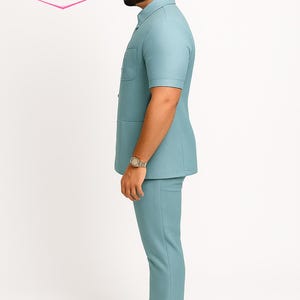 Handmade Turquoise Men's Short Sleeve Suit: Modern Wedding Outfit - Etsy