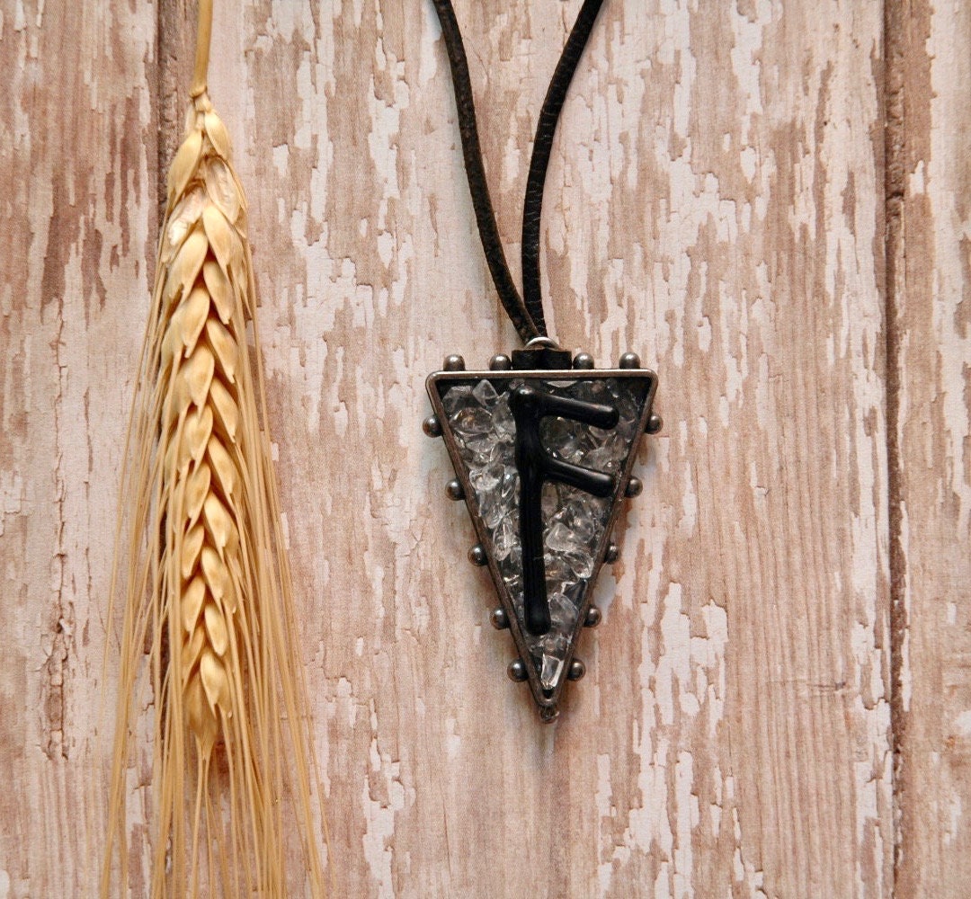 Jera Glass Runes Tribal Shield Maiden Quartz Pendant Necklace | Norse ...