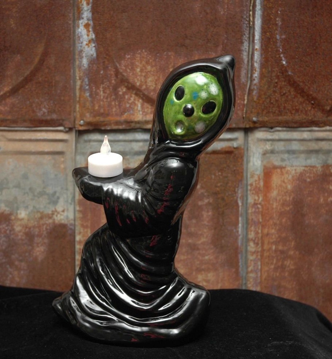 Green Ghost Figure Flicker Candle Halloween Holiday Decor Hidden Alien ...