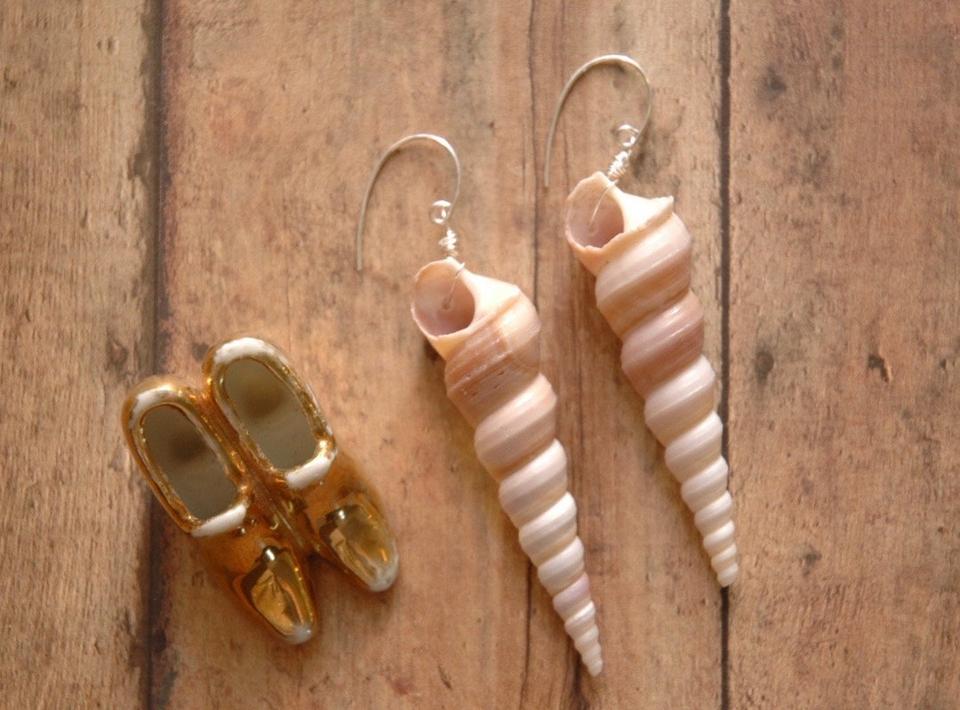 Unicorn Horn Enchanted Natural Purple Pink Cream Shell Earrings ...