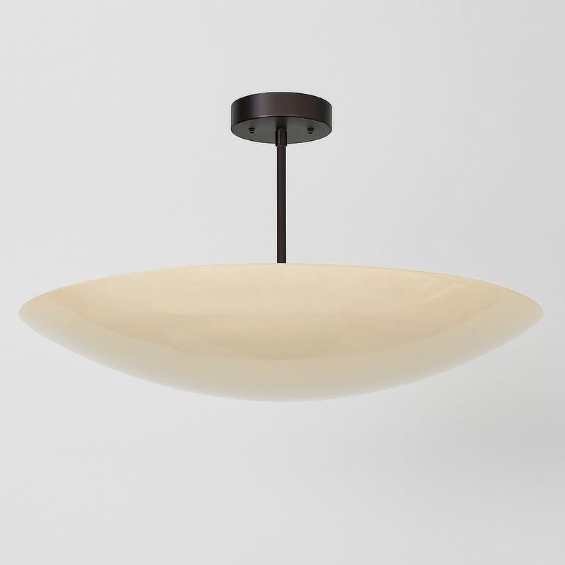 Mid Century Brass Flush Mount Ceiling Light, Perforated Raw Brass ...