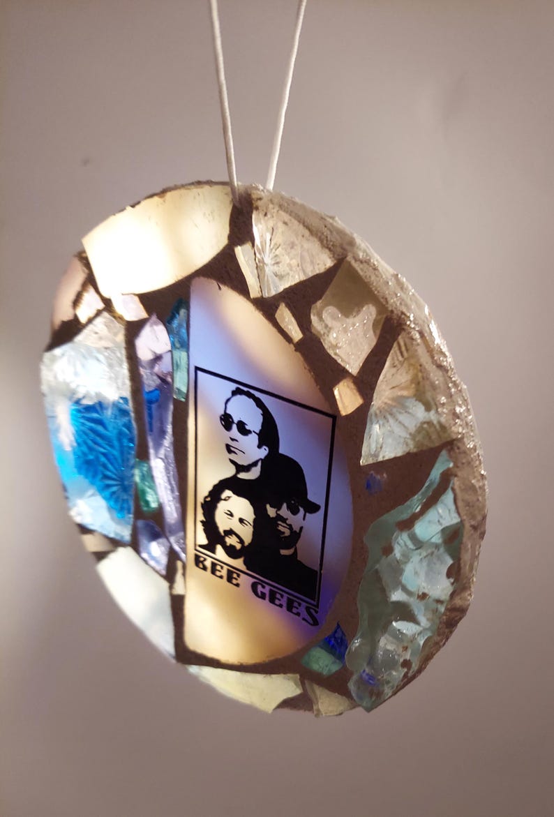 BEE GEES Stained Glass Mosaic Suncatcher Ornament 4" One of a Kind Hand ...