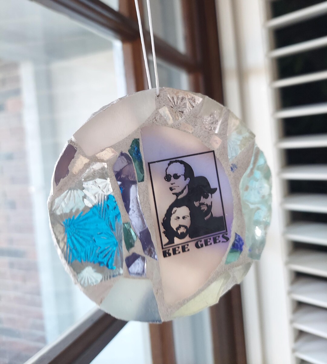 BEE GEES Stained Glass Mosaic Suncatcher Ornament 4" One of a Kind Hand ...