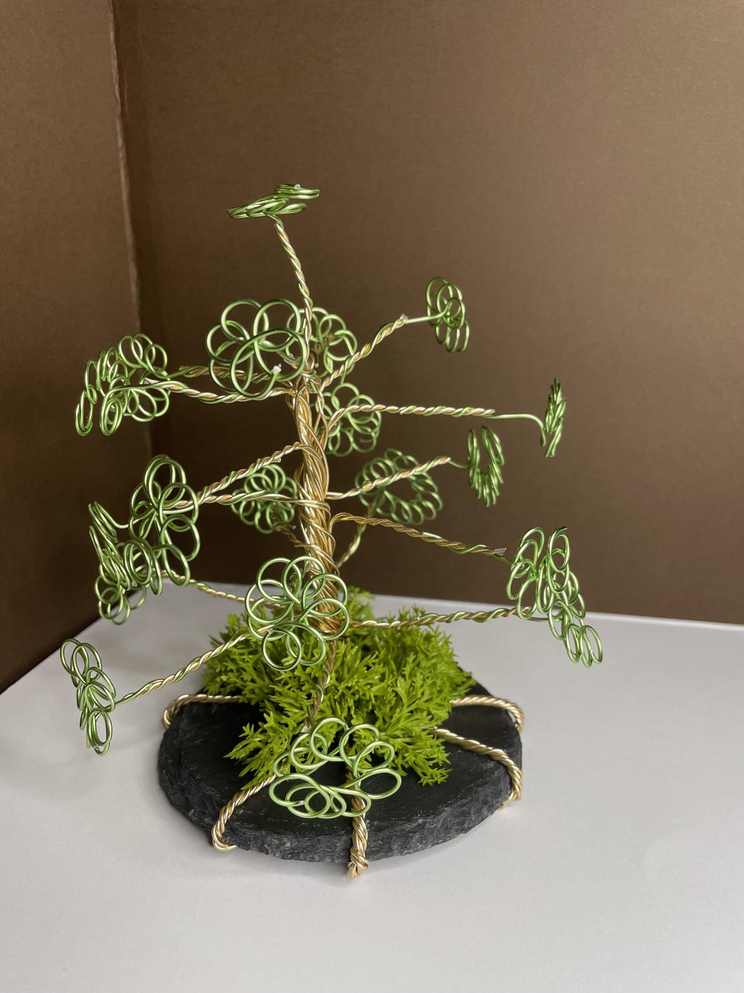 Golden Wire Tree Sculpture With Green Leaves. - Etsy