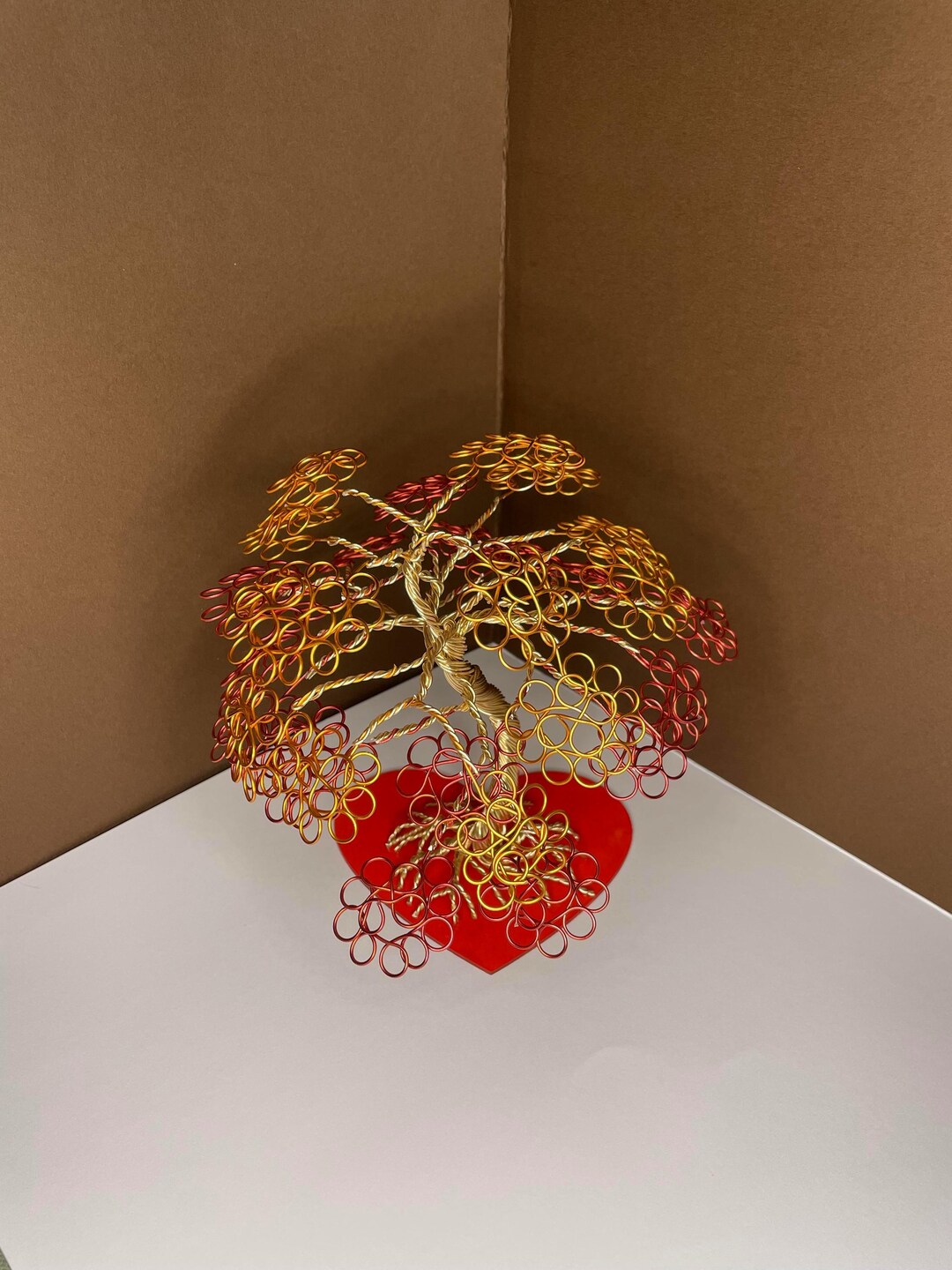 Golden Tree Wire Sculpture on a Heart - Etsy