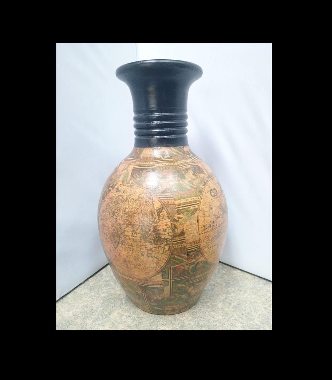Vintage Old World Map Vase - Collectible Art Maps Gallery Item 16.5 ...