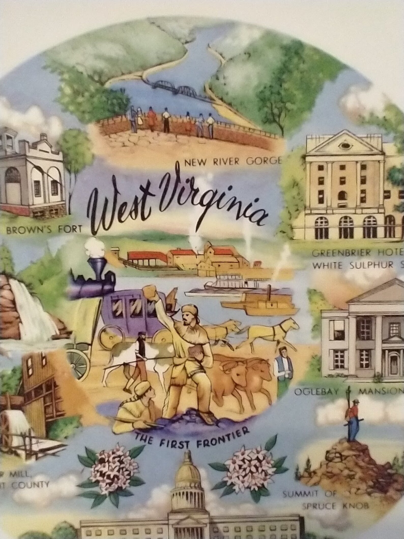 Vintage West Virginia Souvenir State Plate Landmarks Decorative ...