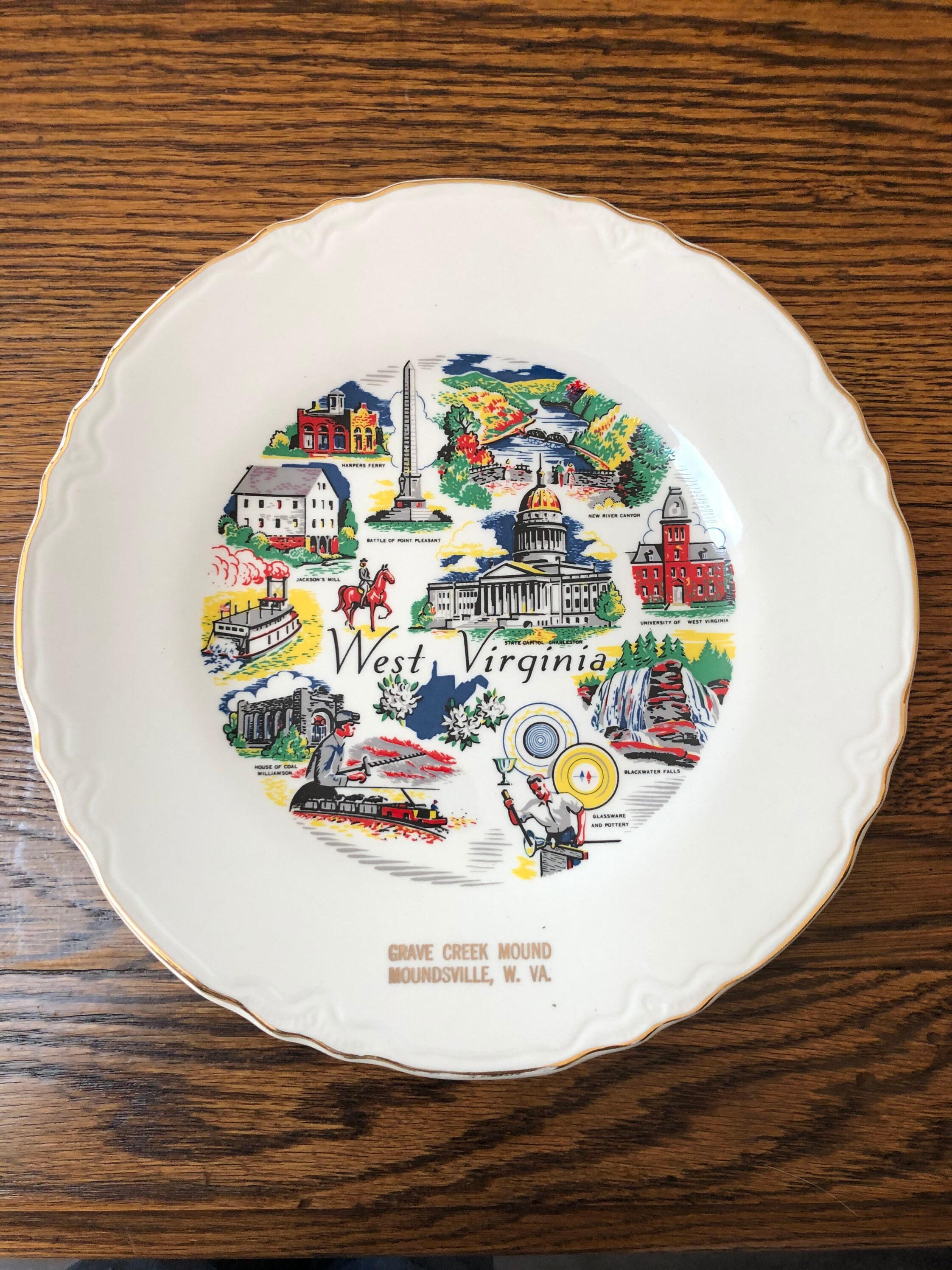 Vintage West Virginia Souvenir State Plate Gold Wavy Border WV ...