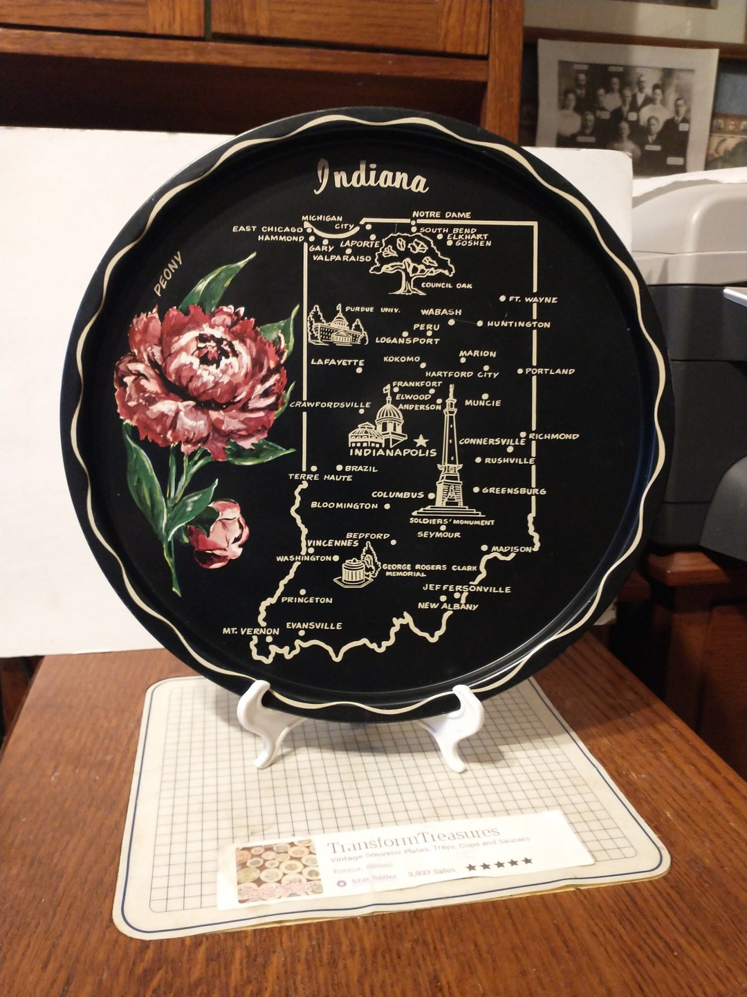 Vintage Indiana Souvenir State Metal Tray Map Landmarks Souvenir ...