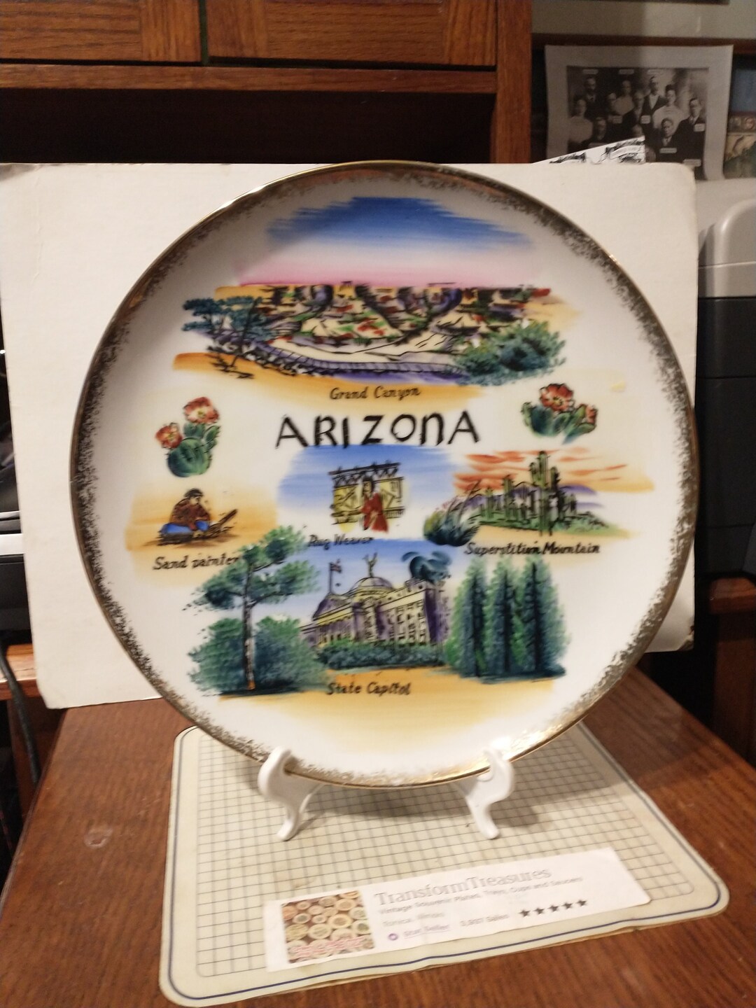 Vintage Large Arizona Souvenir State Plate Landmarks Decorative ...
