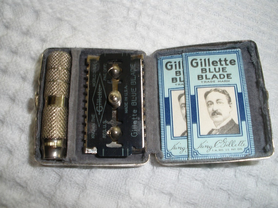 Vintage Gillette Blue Blade Shaving Travel Kit with Case | Etsy