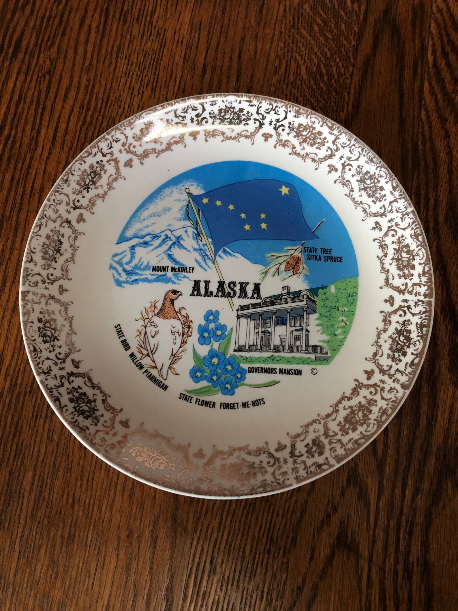 Vintage Alaska Souvenir State Plate Alaska Landmarks Gold | Etsy