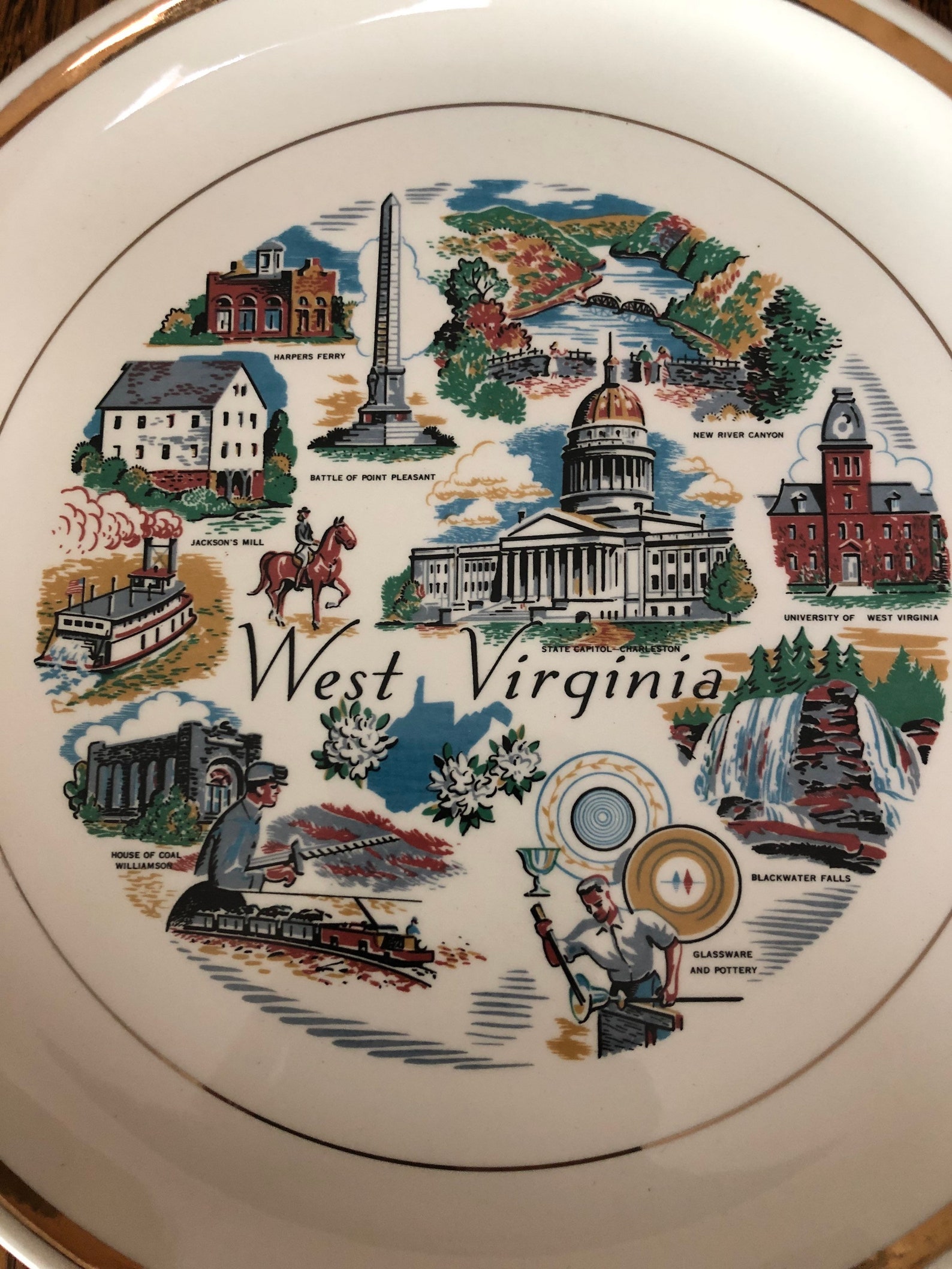 Vintage West Virginia Souvenir State Plate WV Landmarks Travel | Etsy