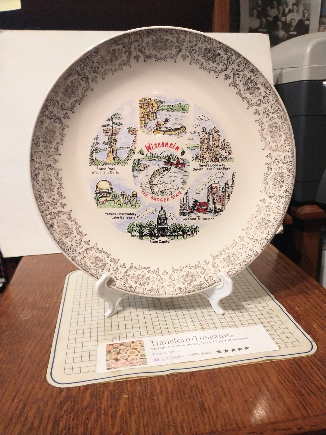 Vintage Wisconsin the Badger State Souvenir Plate Landmarks Decorative ...