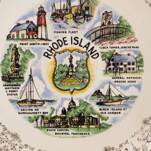 Vintage Rhode Island Souvenir State Plate Landmarks Gold Filigree ...