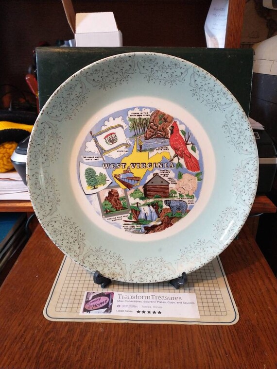 Vintage West Virginia Souvenir State Plate Large Turquoise WV - Etsy