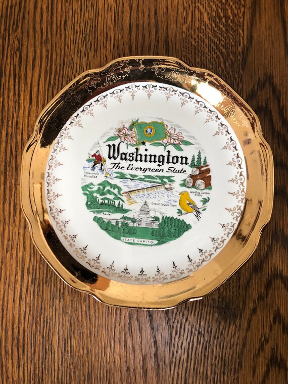 Vintage Washington State Souvenir Plate Landmarks Decorative | Etsy