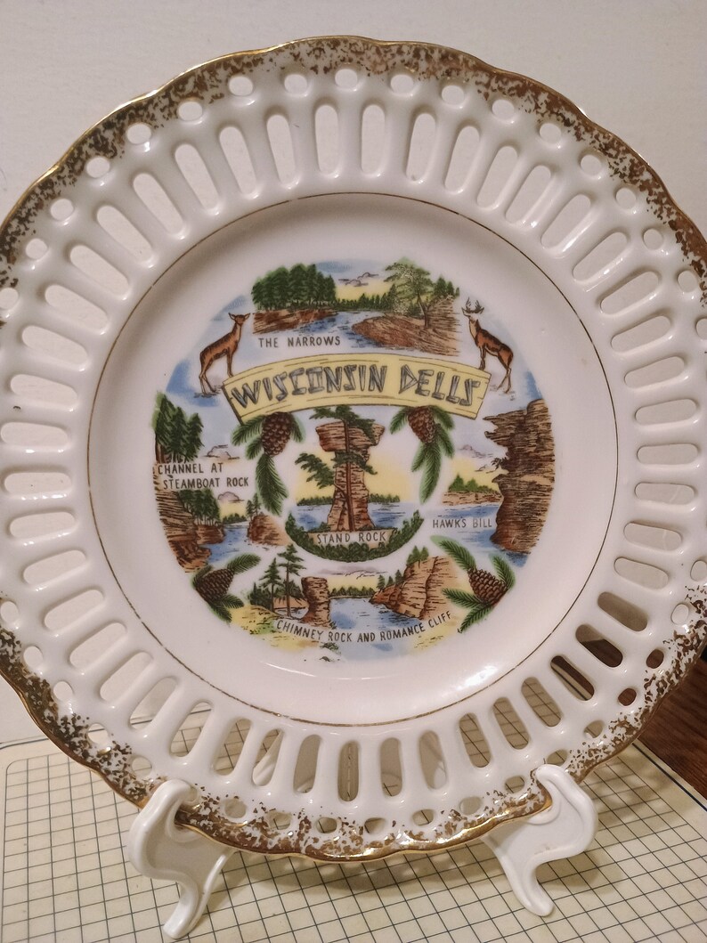 Vintage Wisconsin Dells Souvenir Plate Landmarks Decorative Collector ...
