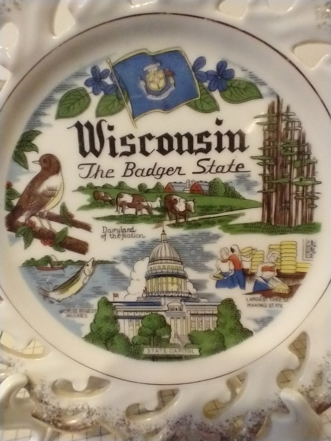 Vintage Wisconsin Souvenir State Plate Landmarks WI Decorative ...
