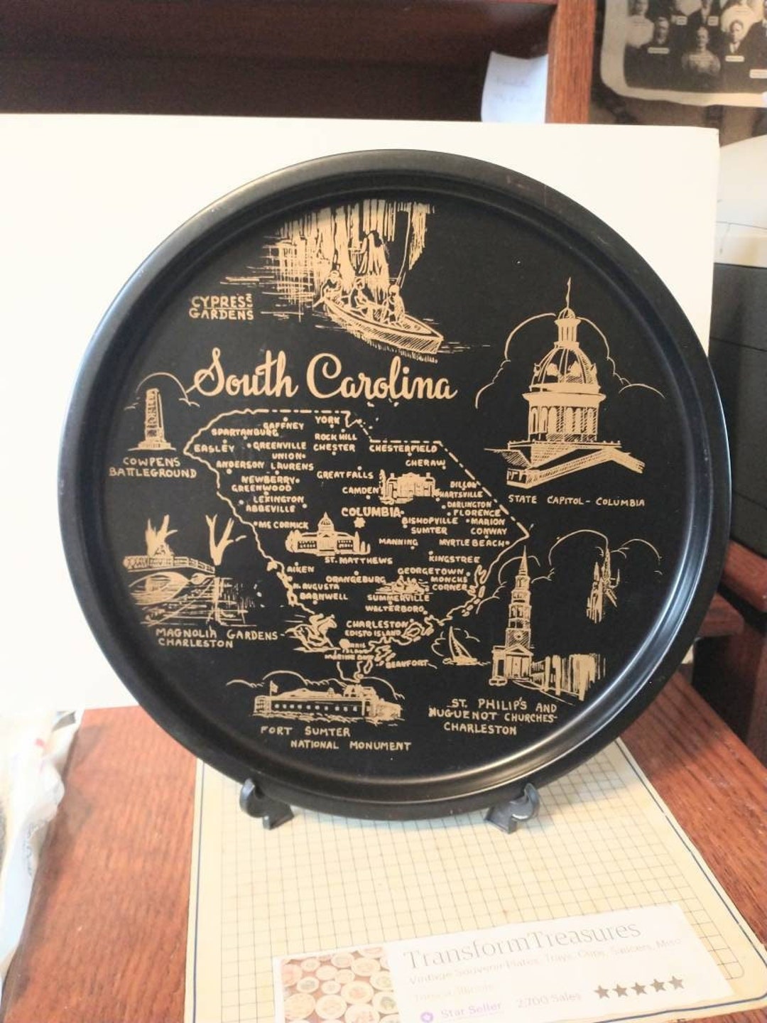 Vintage South Carolina Souvenir State Metal Tray Map Landmarks - Etsy