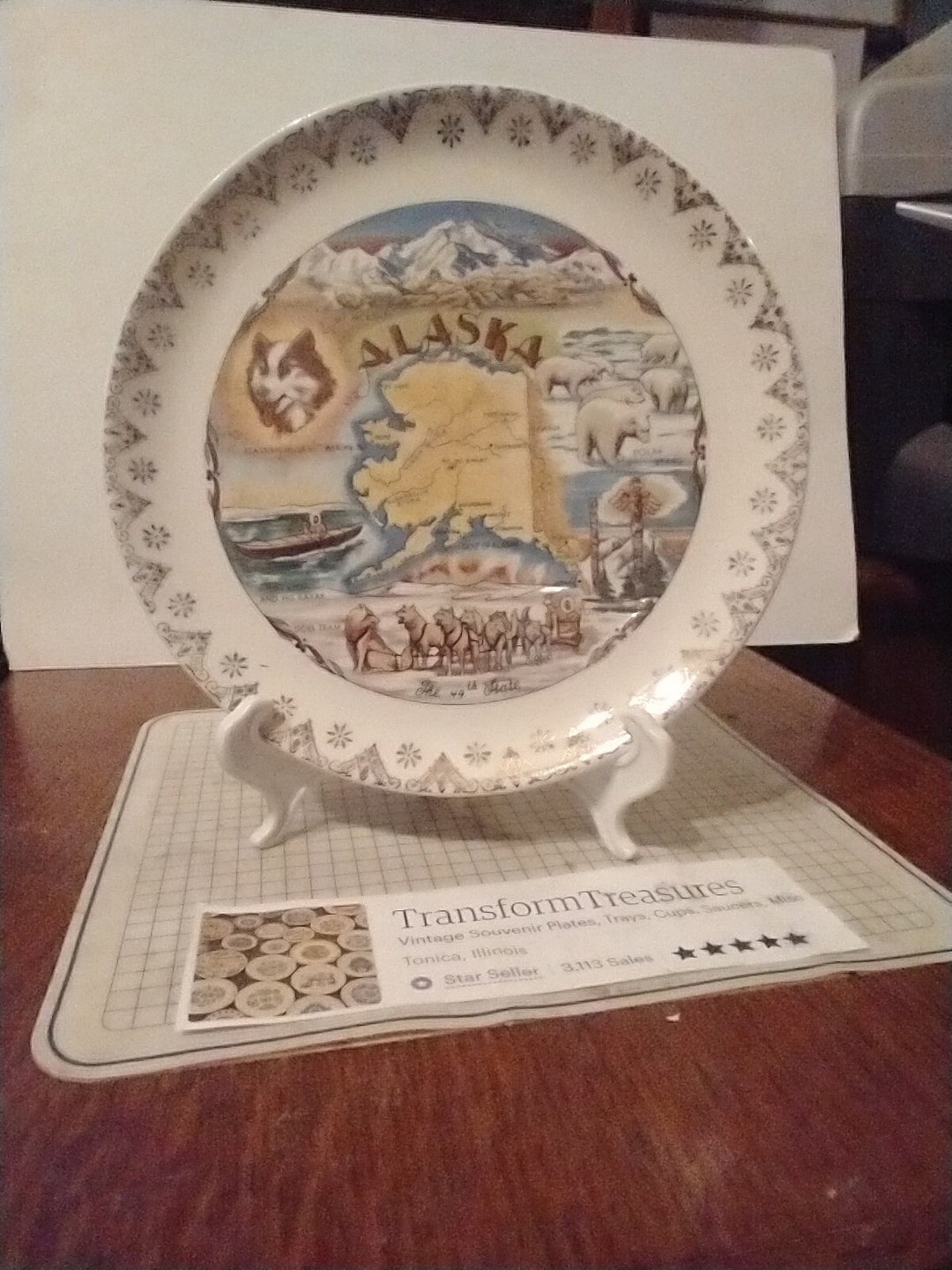 Vintage Alaska Souvenir State Plate Gold Border Plate Decorative ...