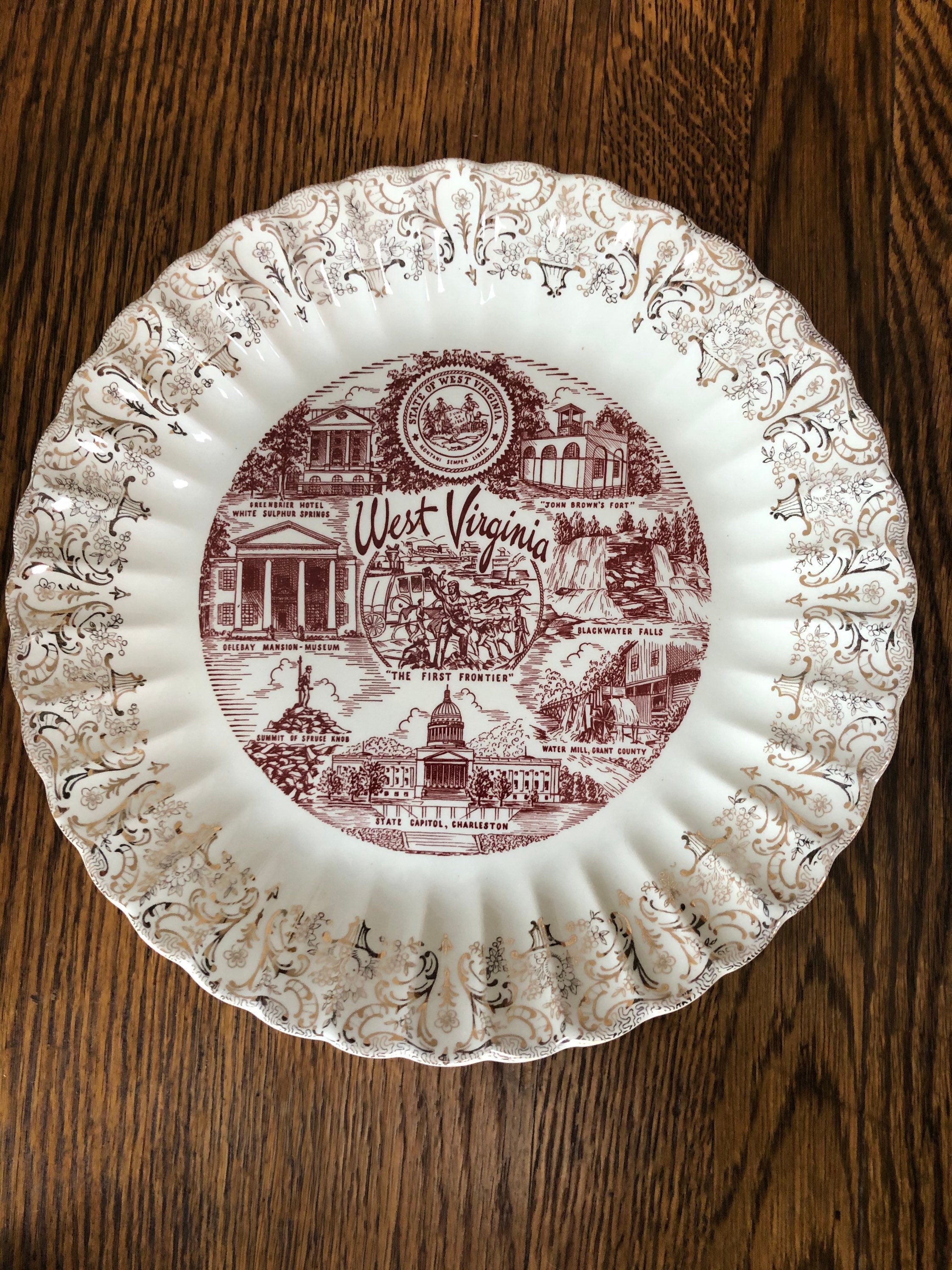 Vintage West Virginia Souvenir State Plate Gold Wavy Border WV ...