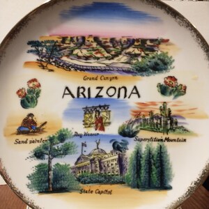 Vintage Large Arizona Souvenir State Plate Landmarks Decorative ...