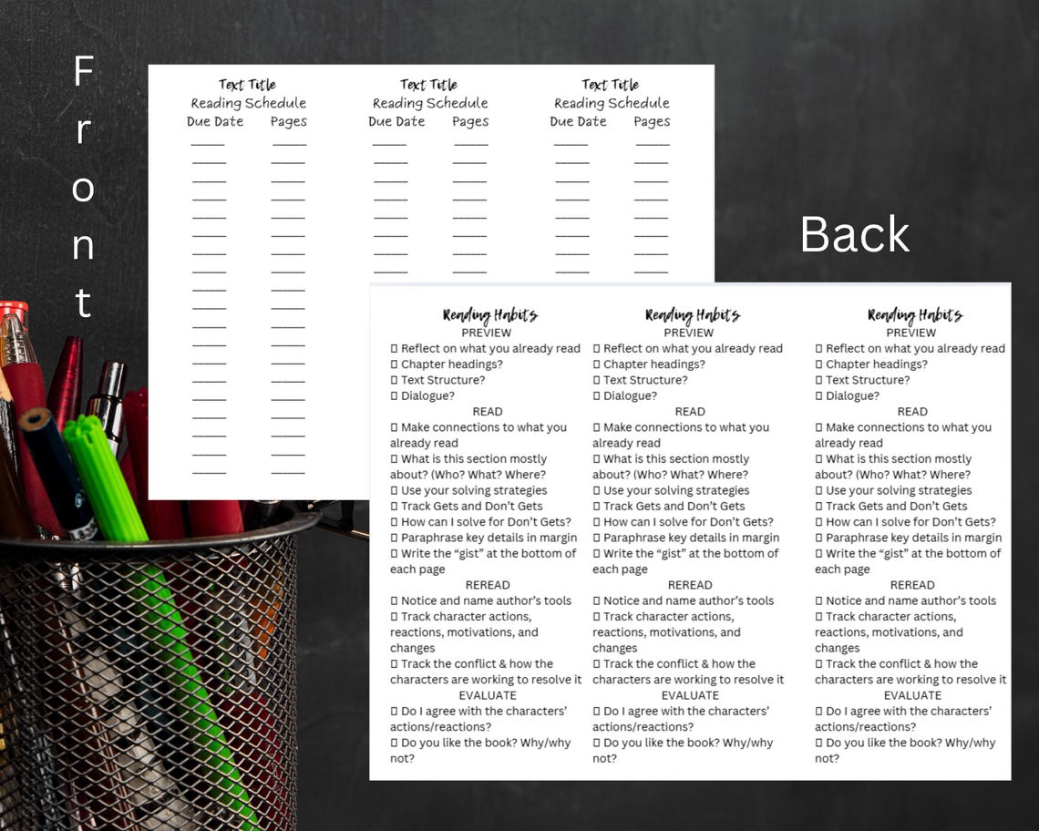 Printable Reading Habits Bookmark | Double-sided Reading Tracker ...