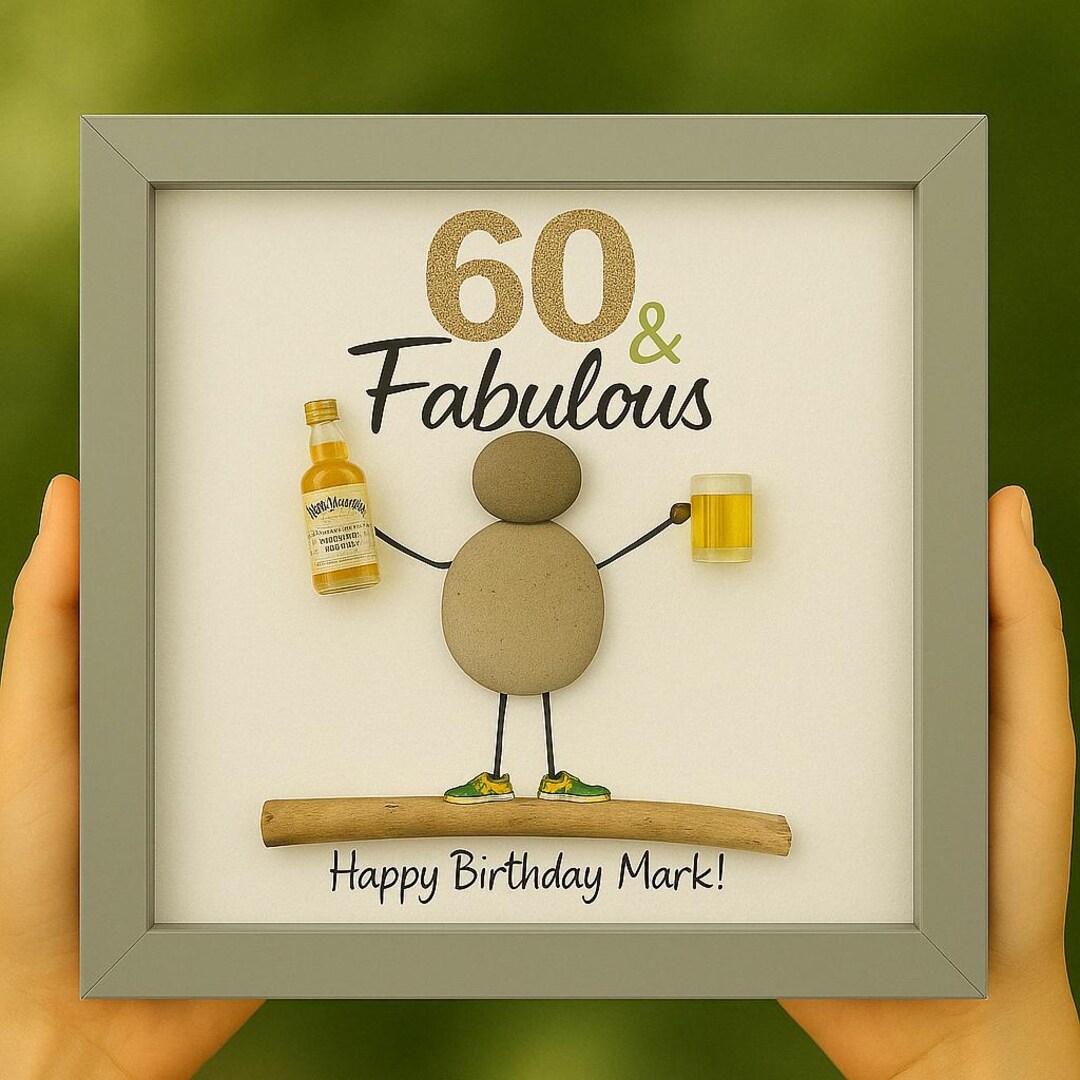 Personalized Pebble Art Birthday Gift for Him, Milestone Birthday - Etsy