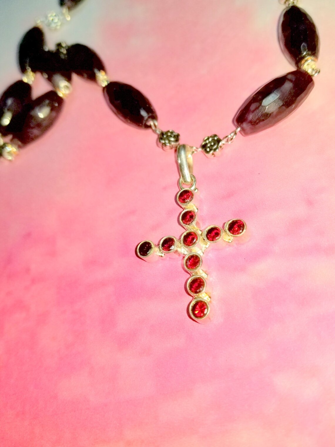 A Garnet Cross in 925 Silver and a Garnet Necklace - Etsy