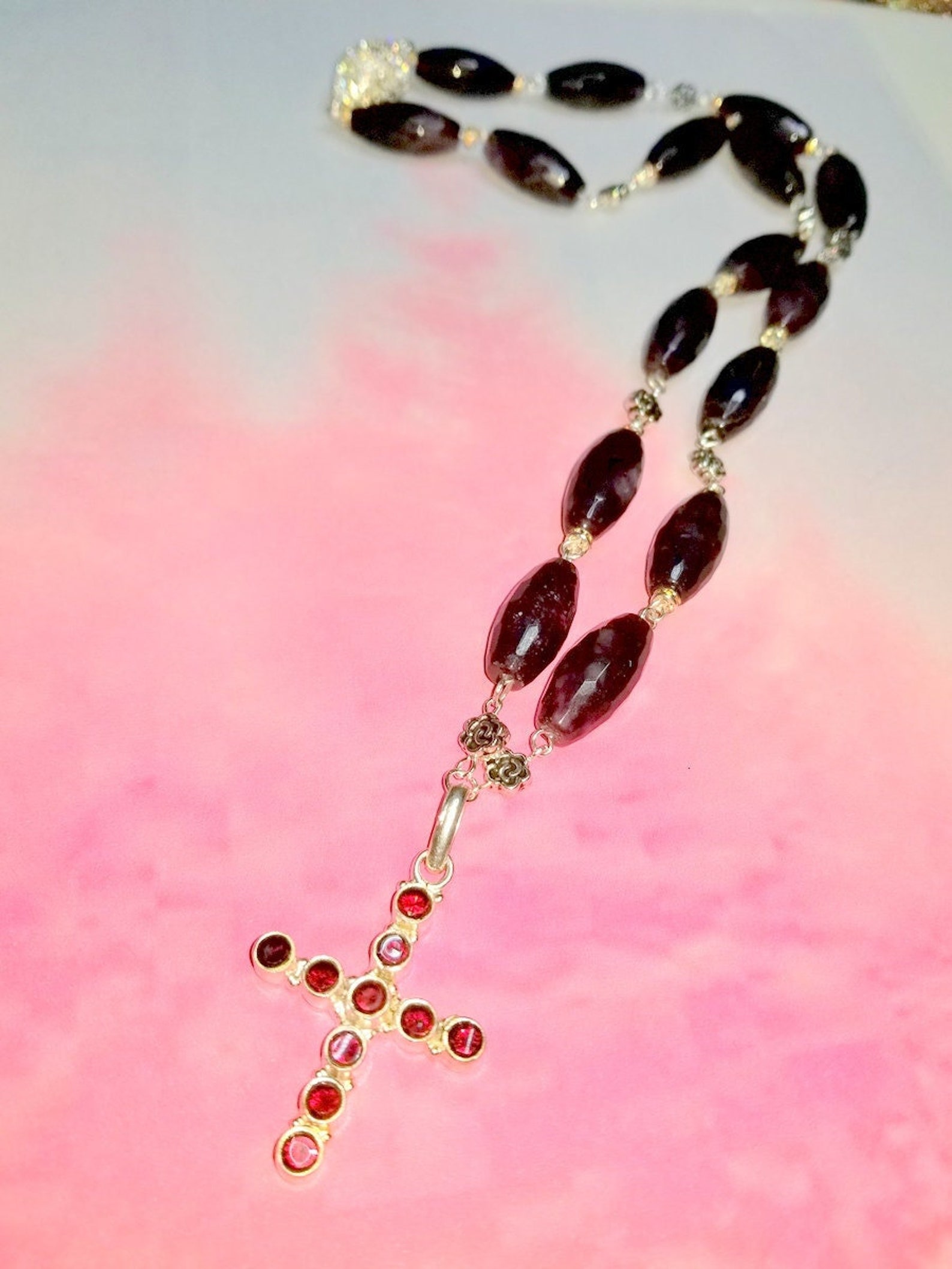 A Garnet Cross in 925 Silver and a Garnet Necklace - Etsy