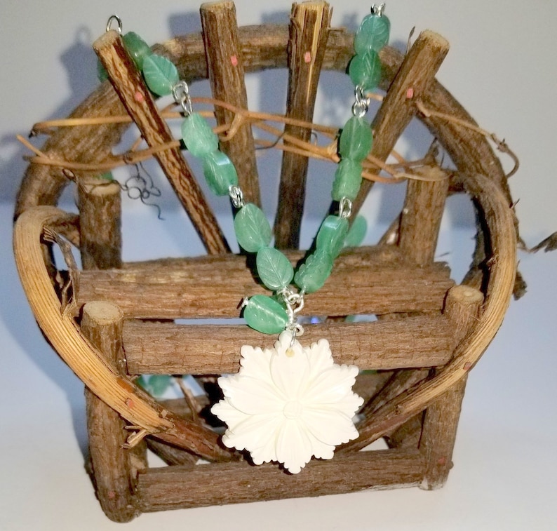 Carved Bone Flower With Carved Jade Leaves - Etsy