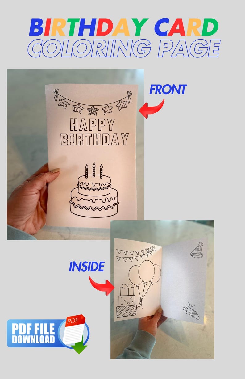 Coloring Page, Digital Printable Birthday Card, Print at Home and Color ...