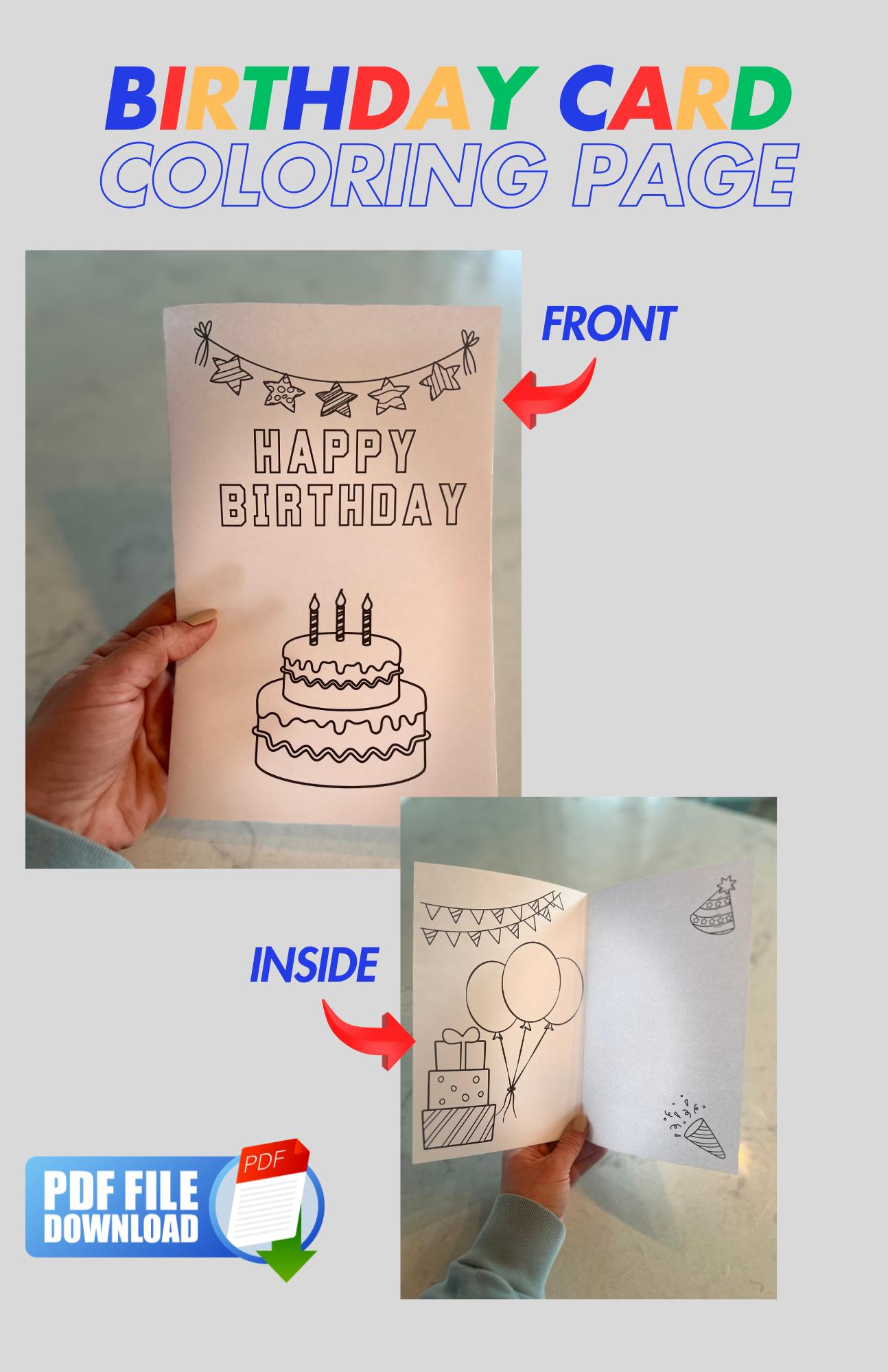 Coloring Page, Digital Printable Birthday Card, Print at Home and Color ...