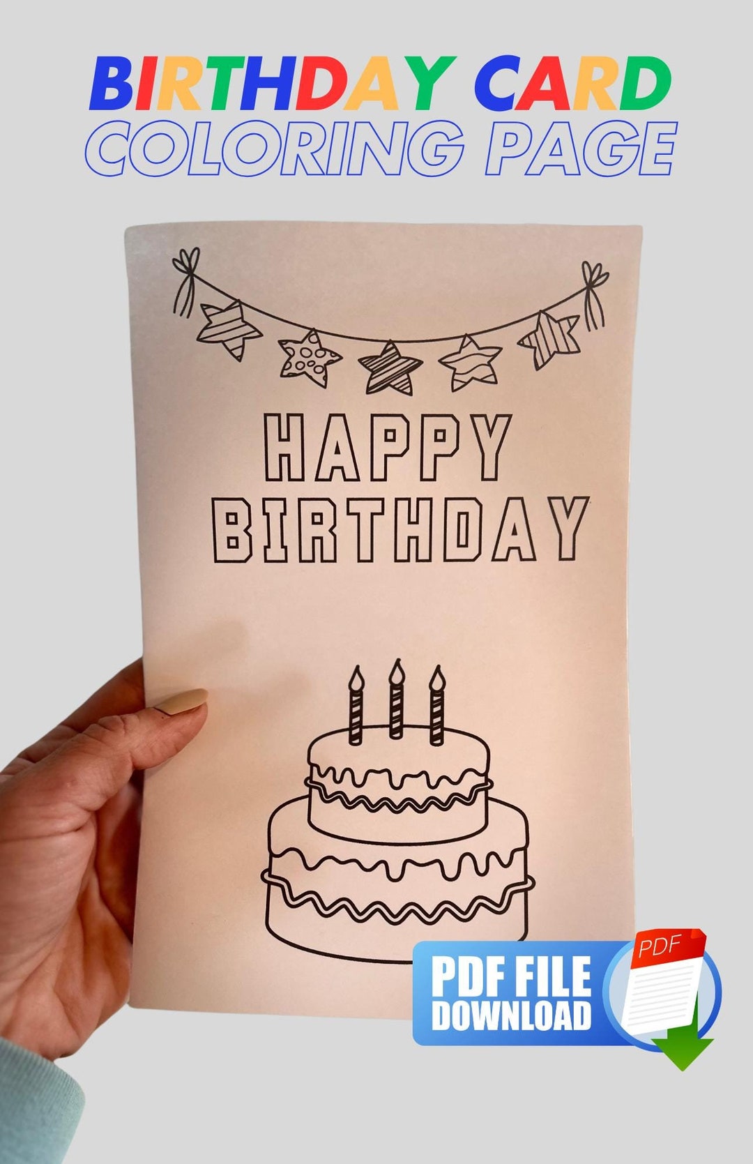 Coloring Page, Digital Printable Birthday Card, Print at Home and Color ...