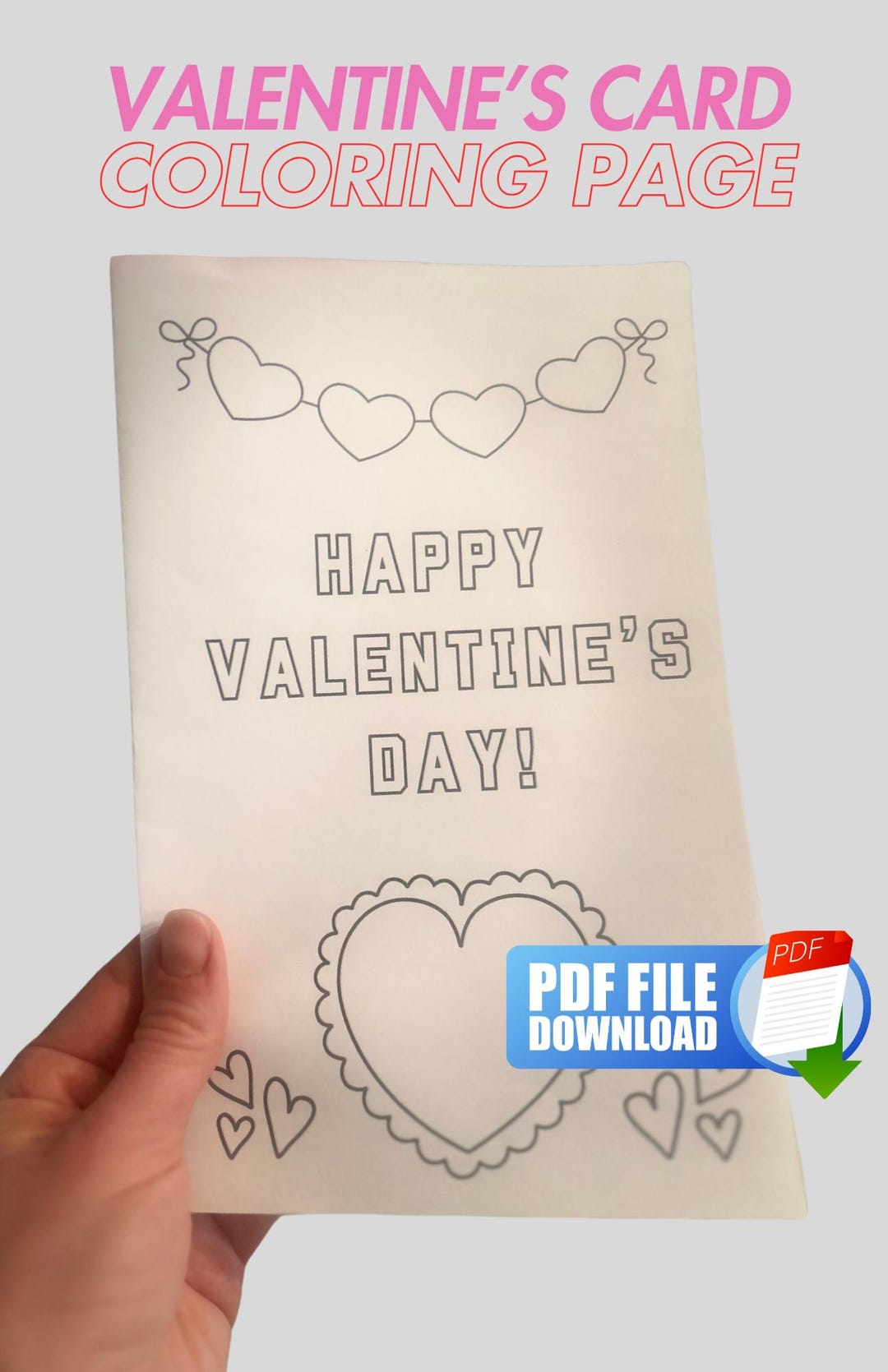 Coloring Page, Digital Printable Valentine's Day Card, Print at Home ...