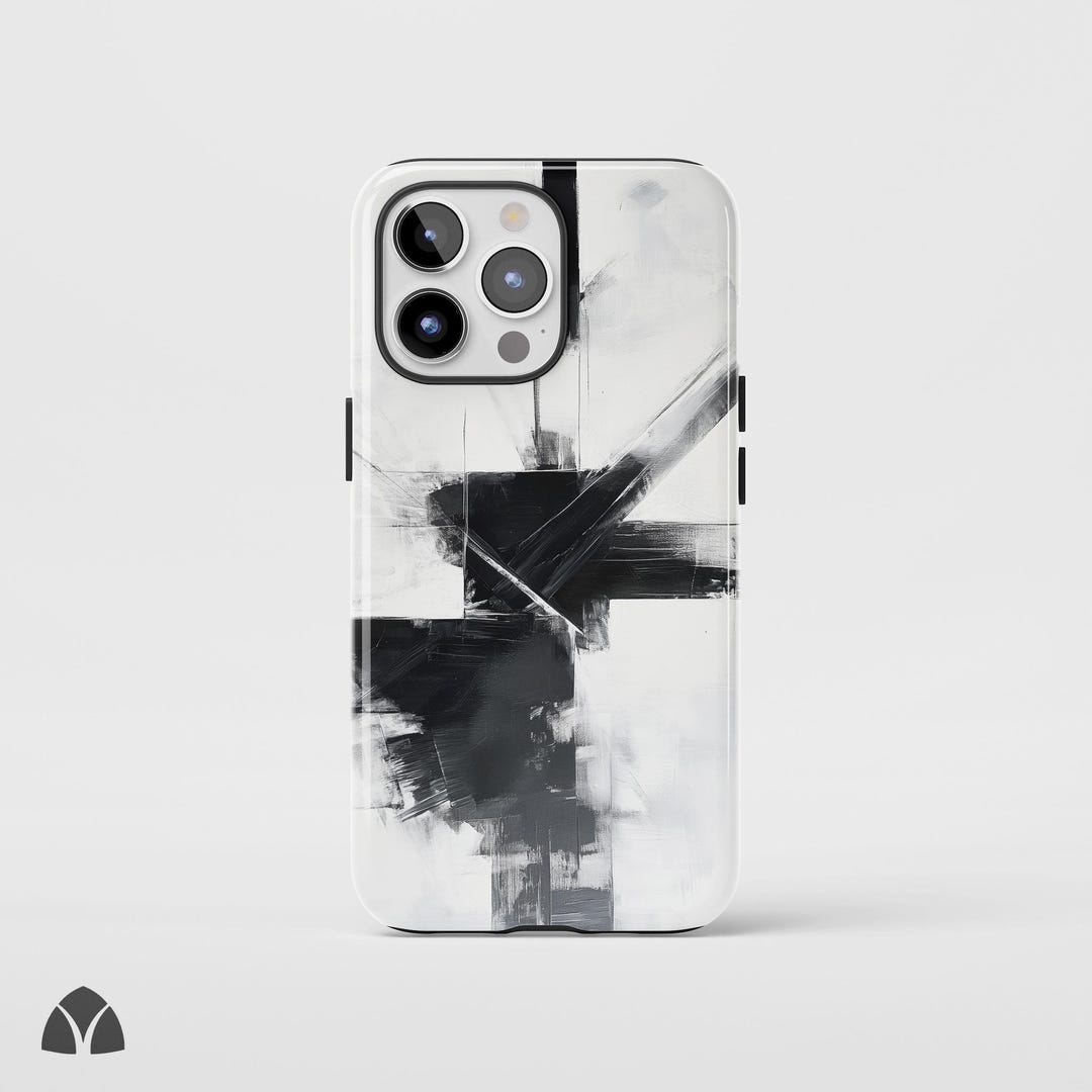 Bold Abstract Art Phone Case, Modern Black Brushstroke iPhone Case ...
