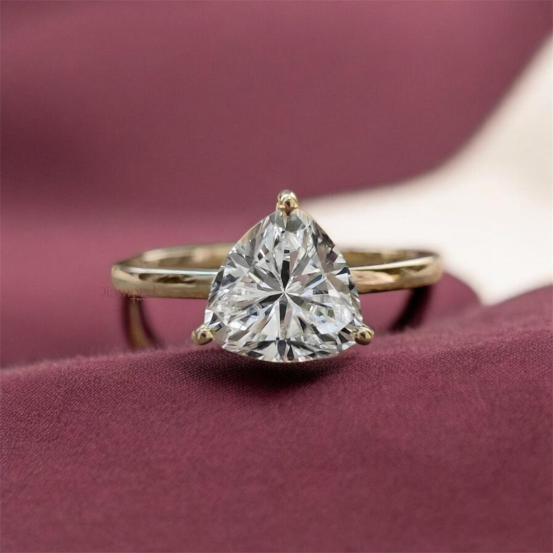 Trillion Cut Moissanite Engagement Ring – Yellow Gold Solitaire ...