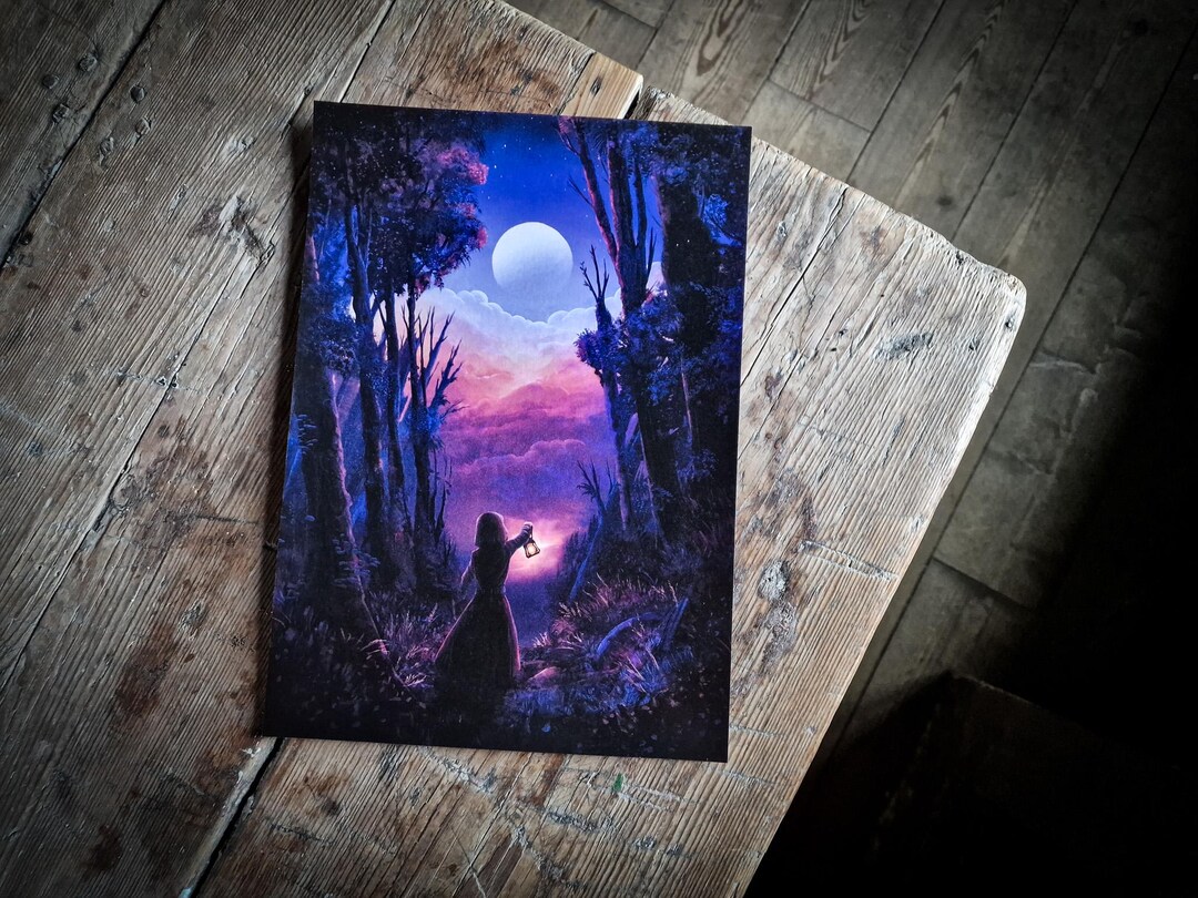 Nightmare Woods Art Print, Monster, Full Moon, Midnight Creature ...